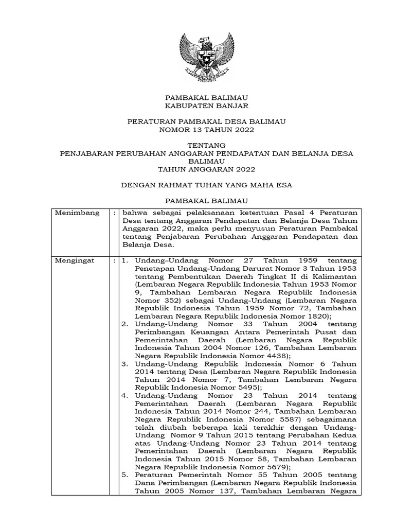 2022 - Perkades Penjabaran APB Desa | PDF