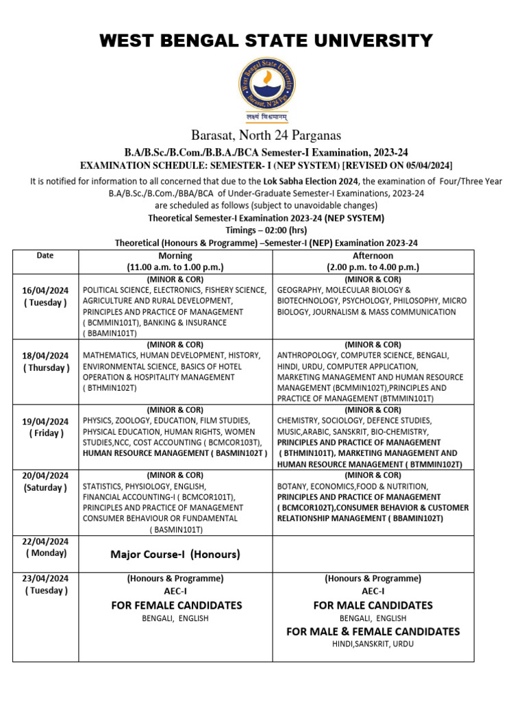 Revised Routine of Semester - I (Nep), 2023-24 | PDF | Science