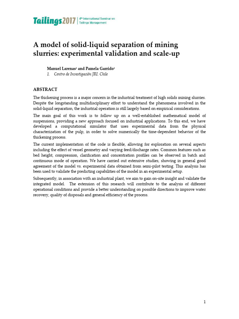Solid-Liquid Separation Model for Mining | PDF | Simulation | Stress ...