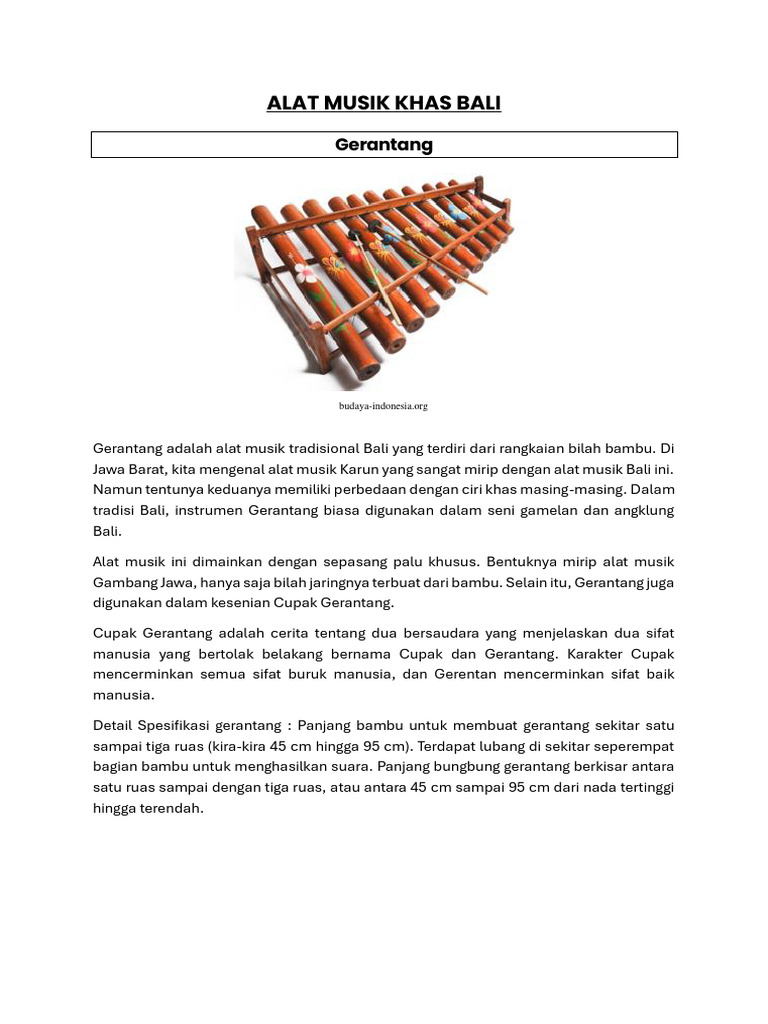 Alat Musik Tradisional Bali: Gerantang | PDF