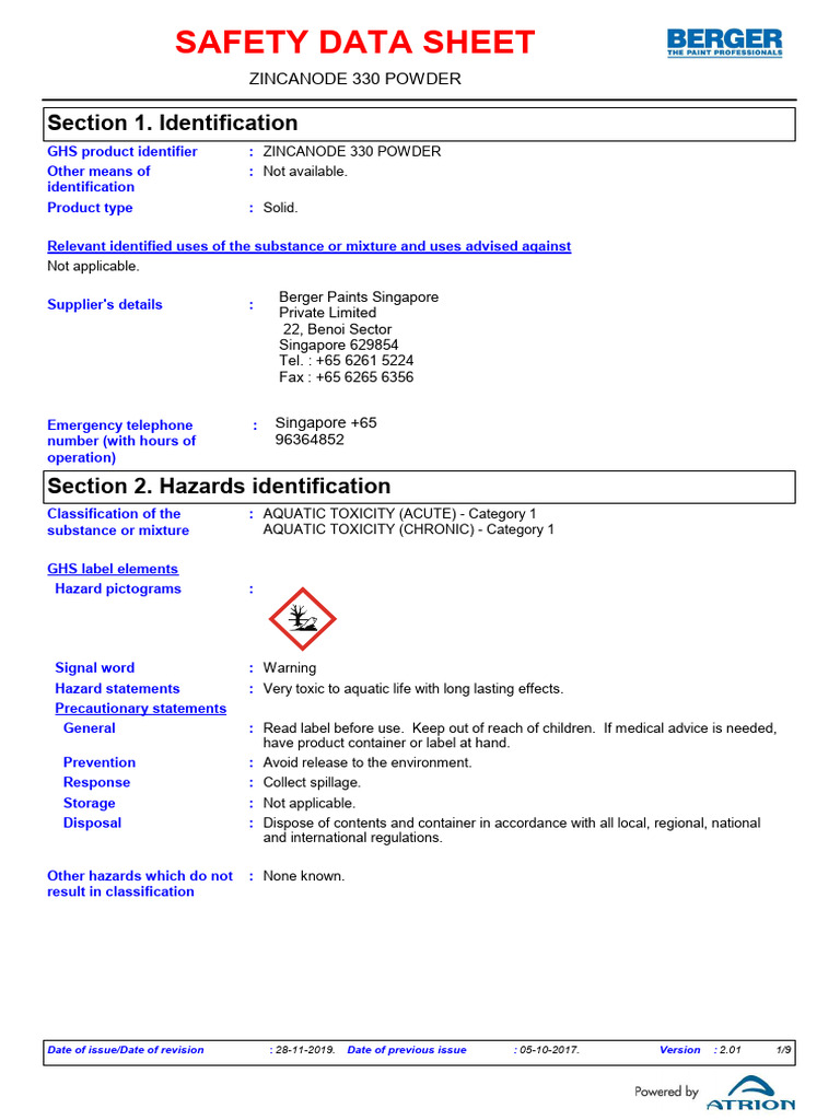 Sds Zincanode 330 Powder Sds | PDF | Toxicity | Safety