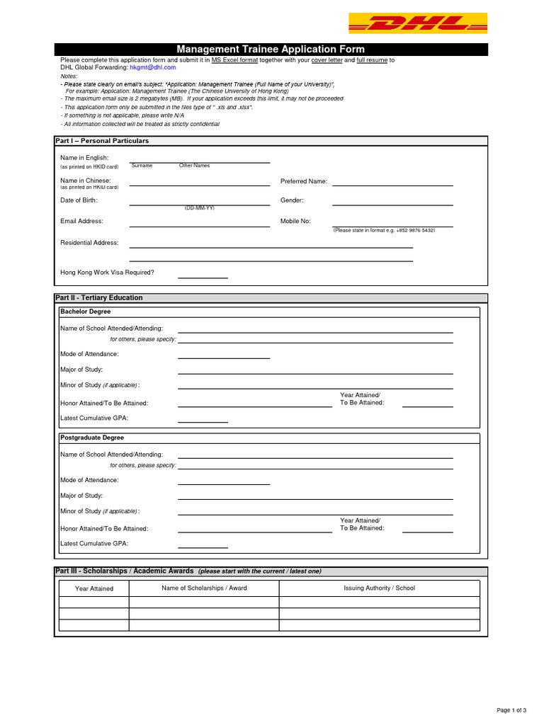 HK DHL 2018 MT Application Form | PDF