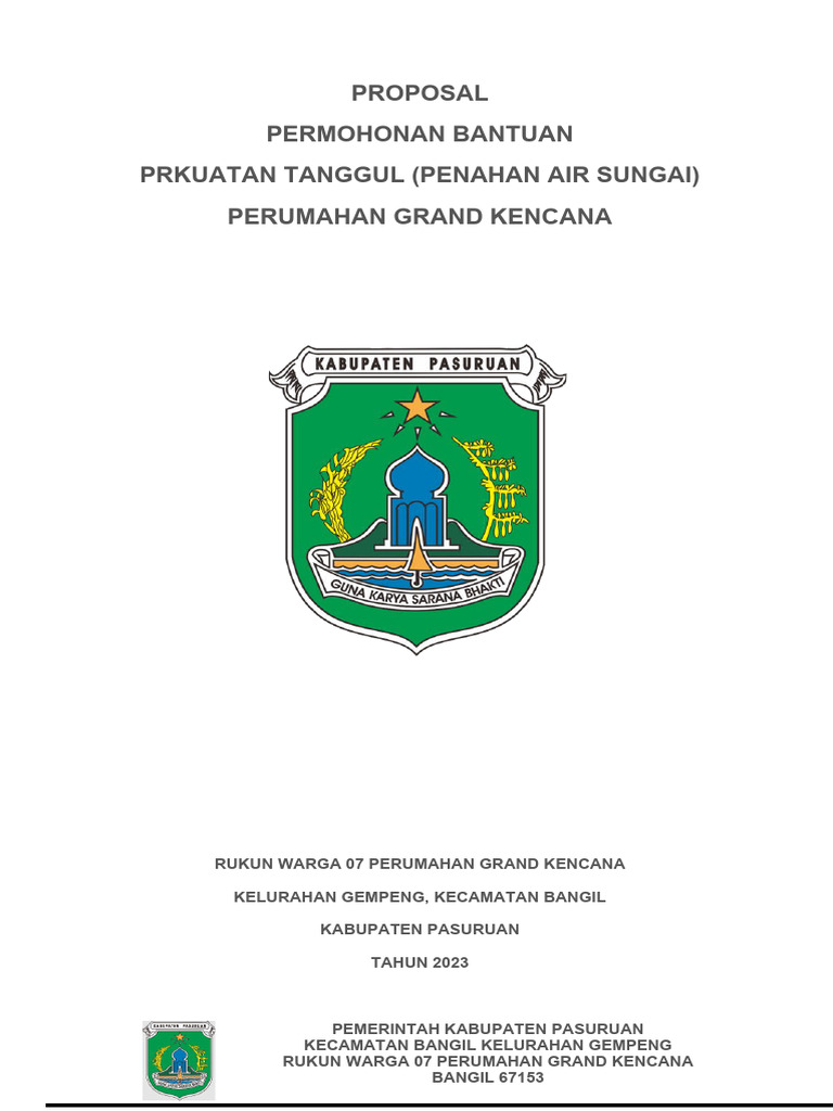 PROPOSAL BANTUAN PEMBANGUNAN TALUD SUNGAI PERUMAHAN GRAND KENCANA ...