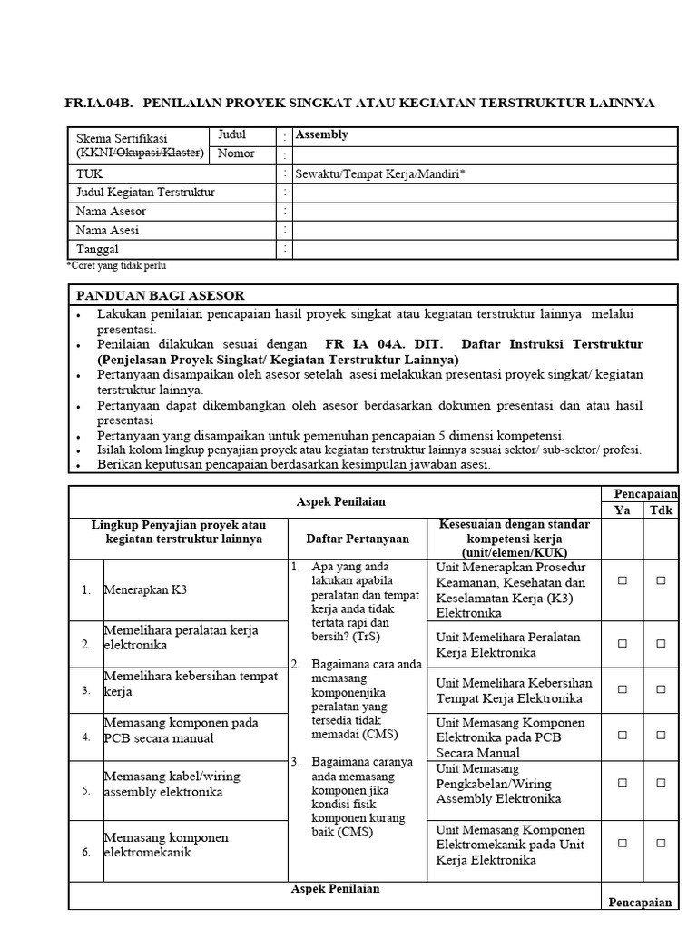 13.b. FR.IA.04B. Penilaian Proyek Singkat atau Kegiatan Terstruktur Lainnya | PDF