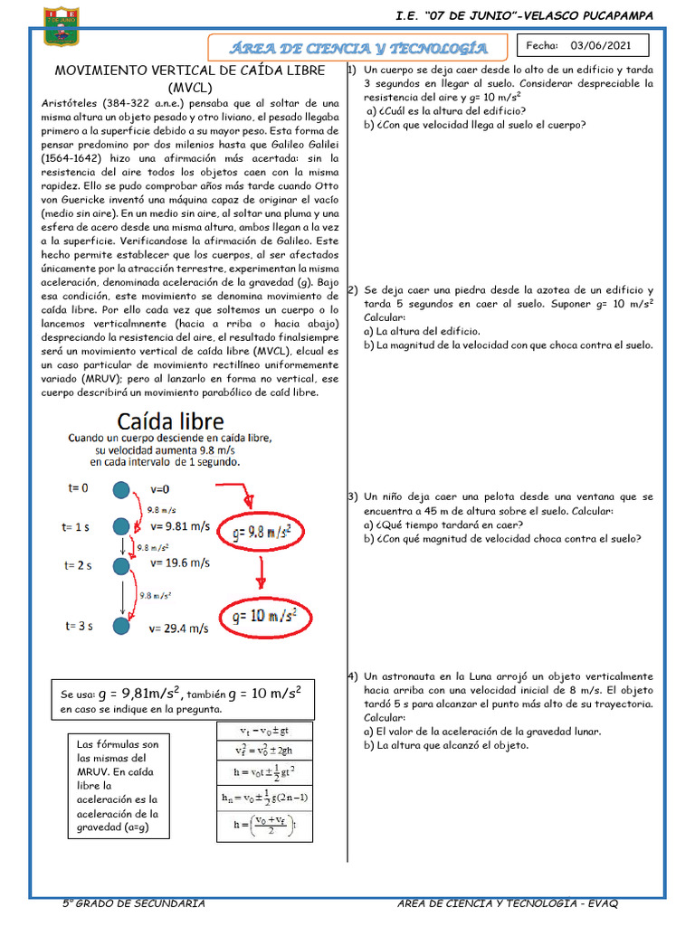 j11 - 5° - CT - MVCL-MP | PDF | Velocidad | Física Aplicada e ...