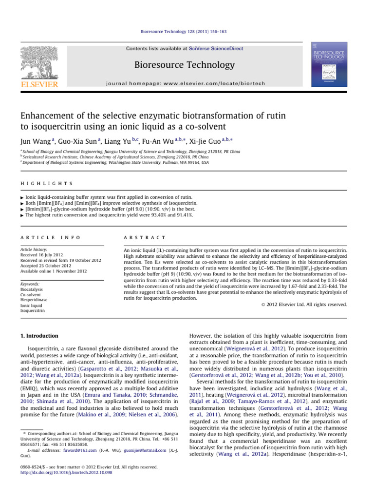 Ion Liquid in Biotransforrmation | PDF | Enzyme | Buffer Solution