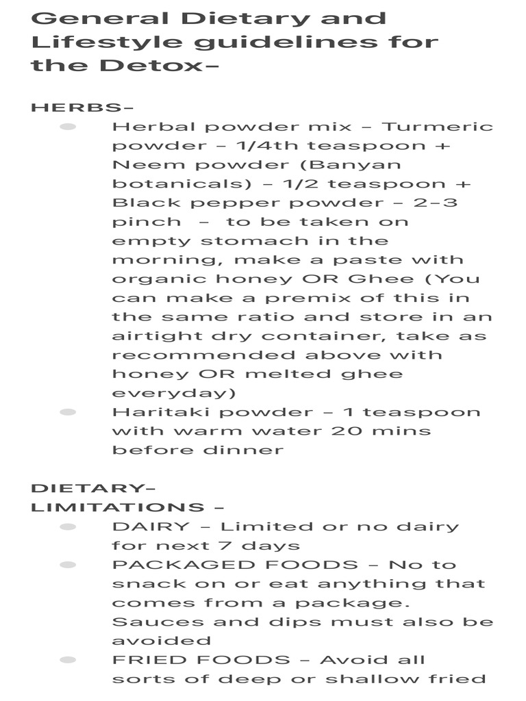 General Dietary and Lifestyle guidelines for the Detox- | PDF | Foods | Meal