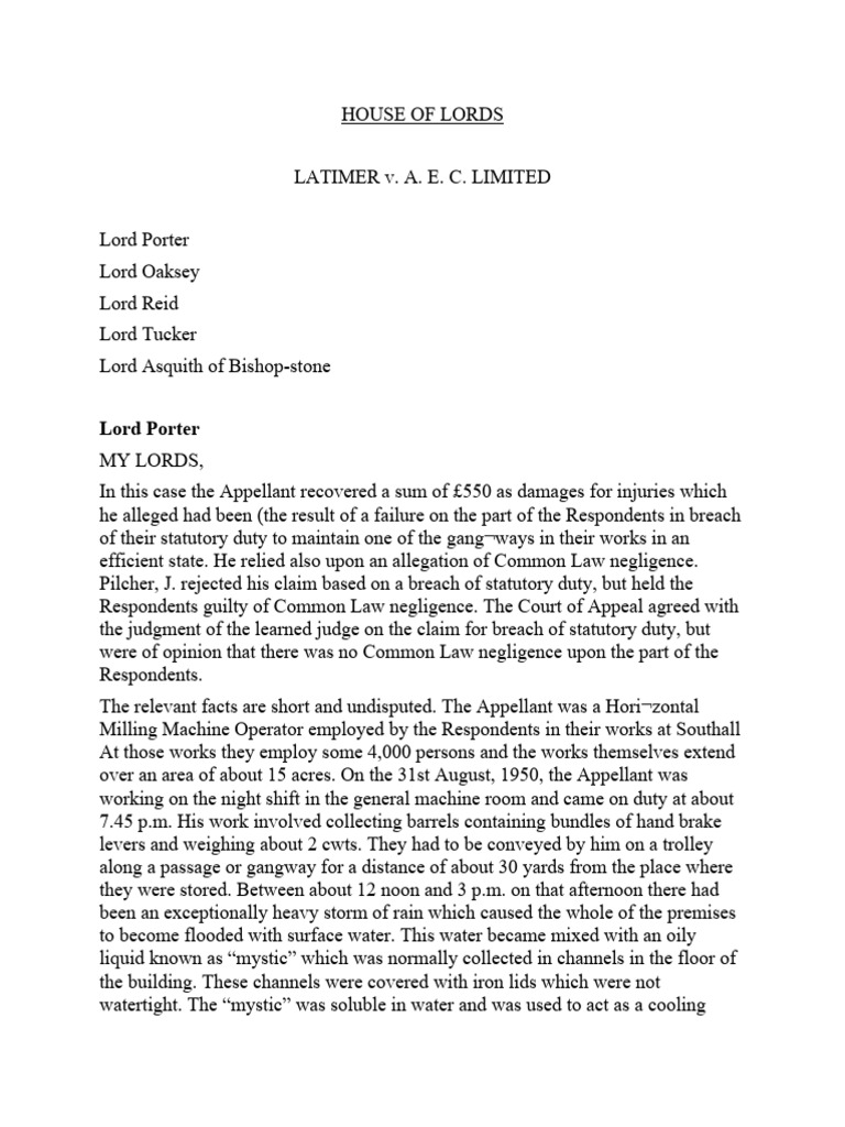 Latimer v. AEC Ltd. | Download Free PDF | Negligence | Common Law