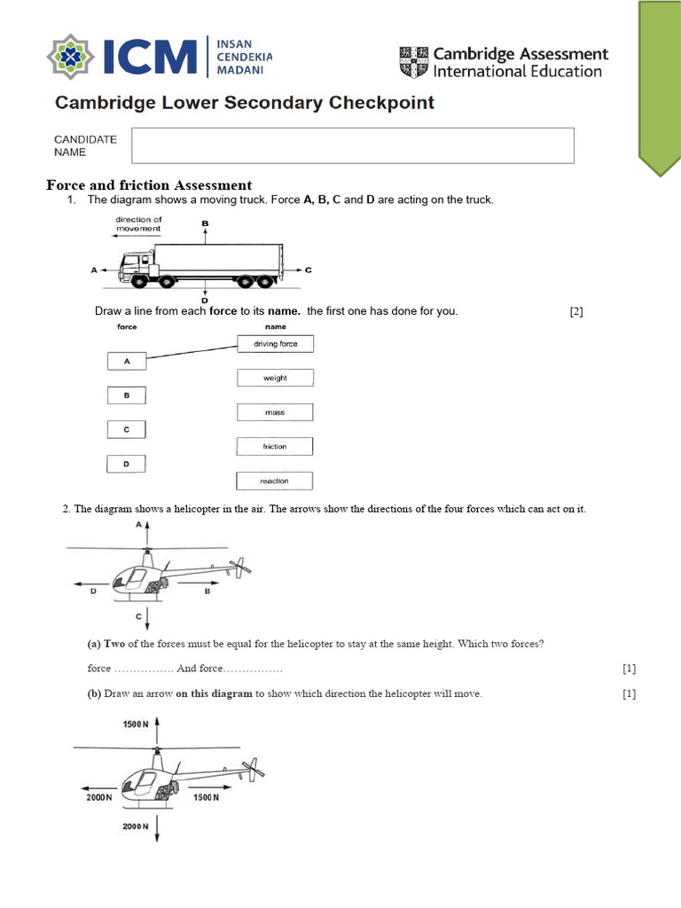 Unit test force and friction | PDF | Force | Temporal Rates