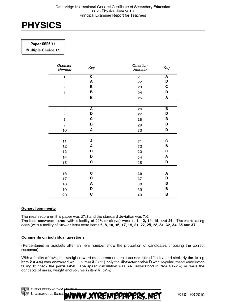 Physics: Paper 0625/11 Multiple Choice 11 | Download Free PDF | Force ...