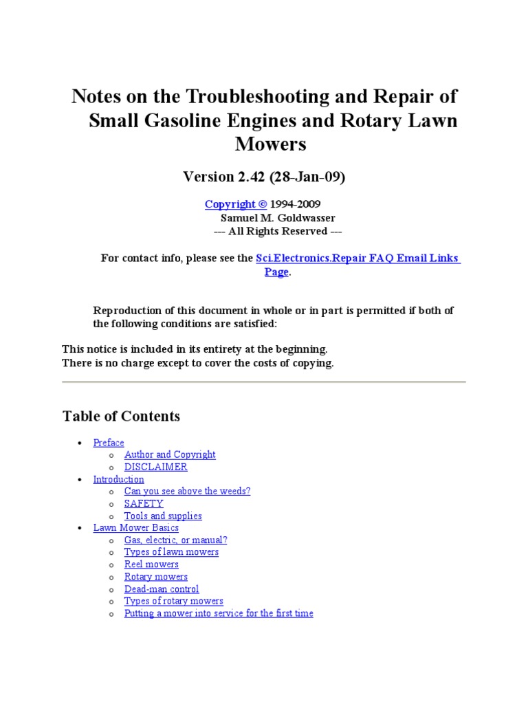 Notes On The Troubleshooting and Repair of | PDF | Lawn Mower | Mower