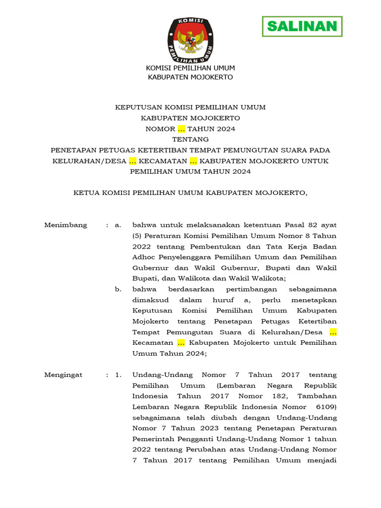 2.1 Format Keputusan Pengangkatan Petugas Ketertiban Tps V (Salinan) | PDF