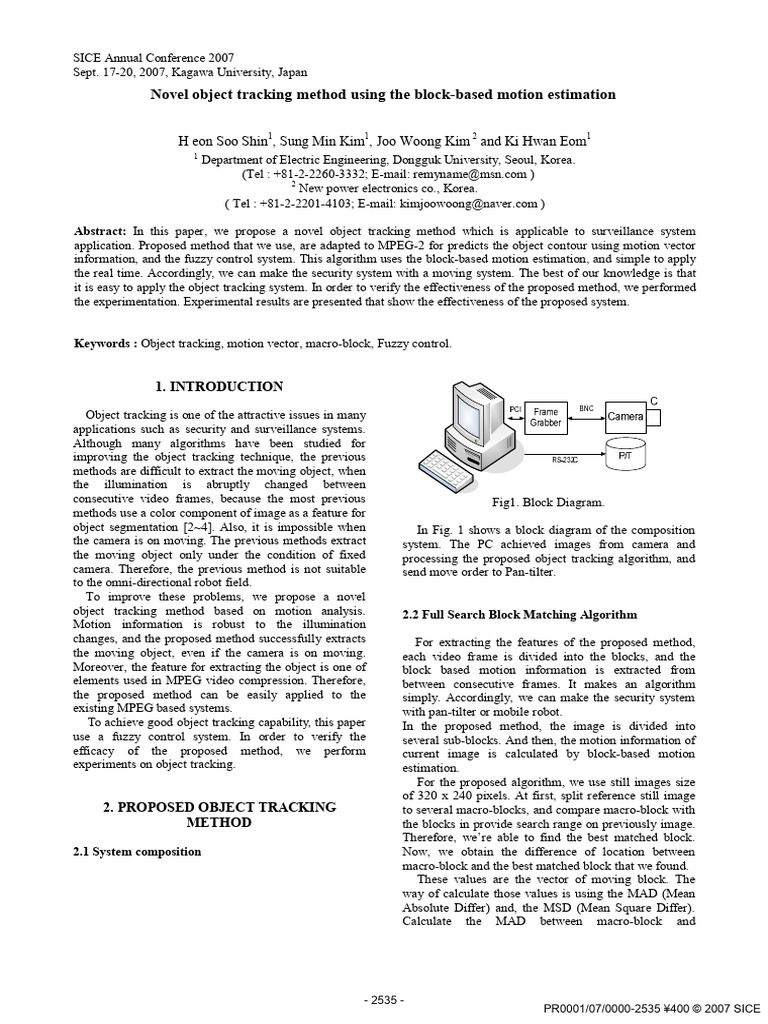 Novel Object Tracking Method Using The Block-Based Motion Estimation | PDF | Computer Science
