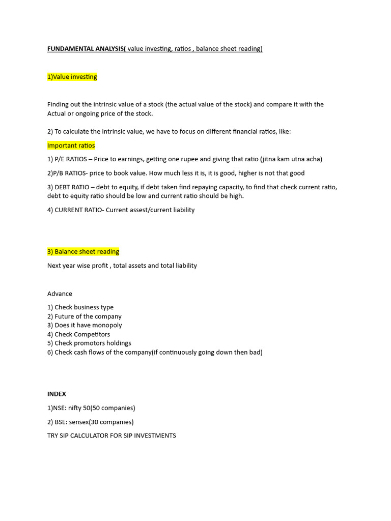 Stock Market Notes | PDF | Investing | Stocks