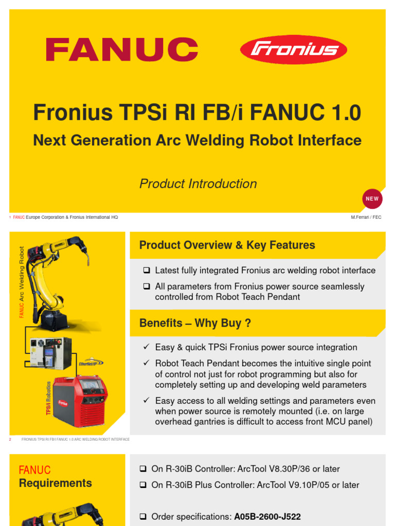 NEW Fronius TPSi RI FBi FANUC 1.0 Interface Product Introduction | PDF | Welding | Construction