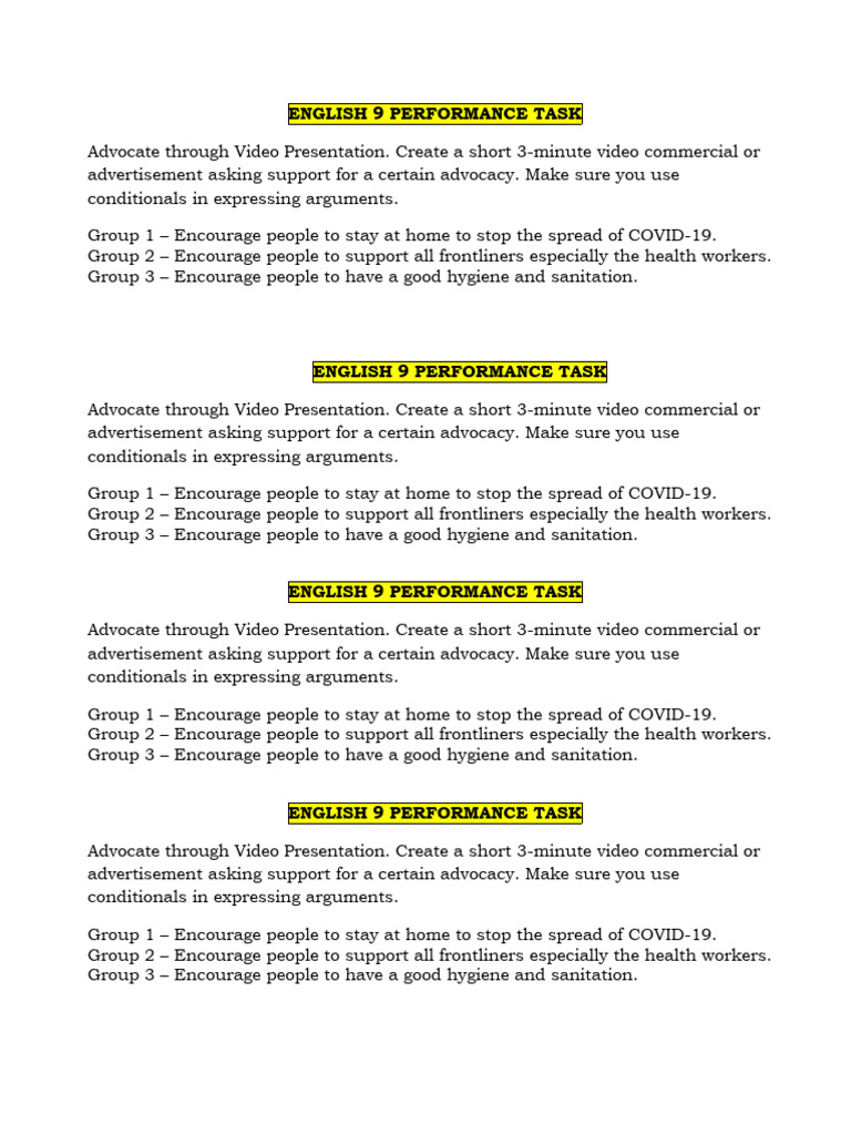 ENGLISH 9 PERFORMANCE TASK 1st QUARTER | PDF