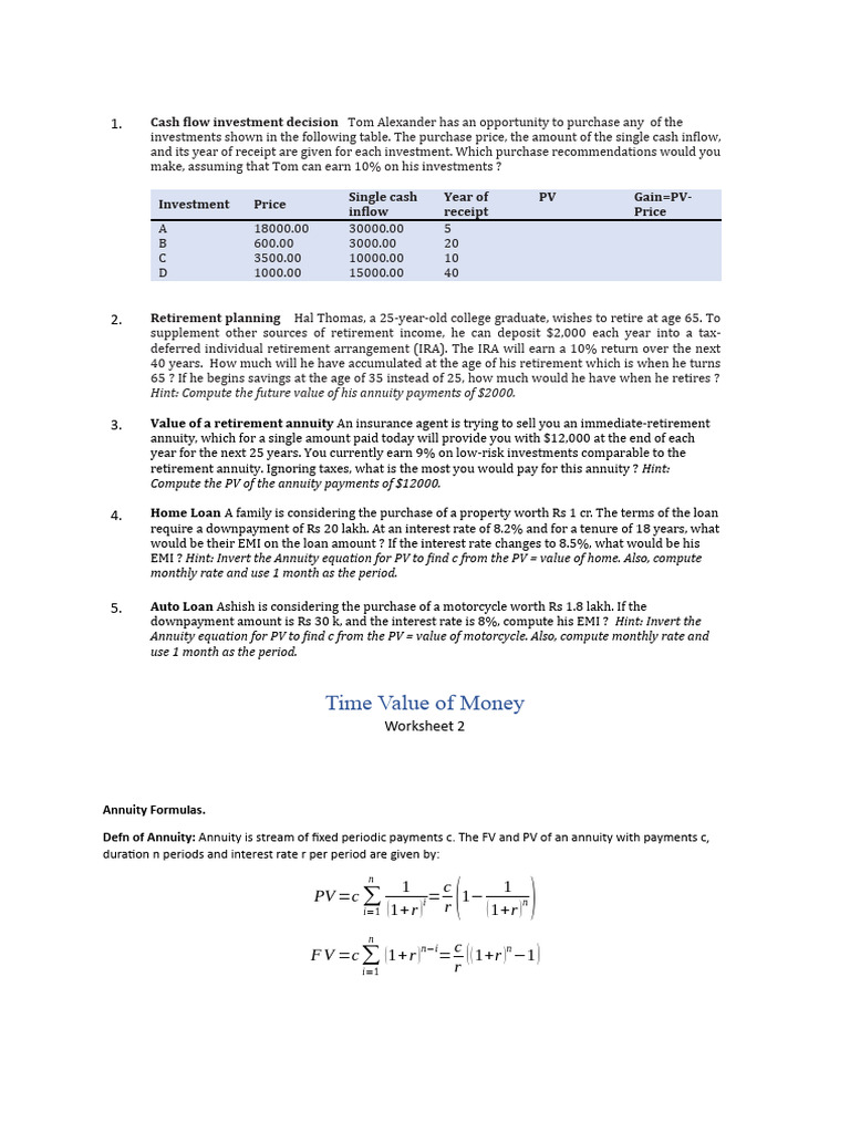 Time Value Worksheet 2 | PDF | Investing | Retirement