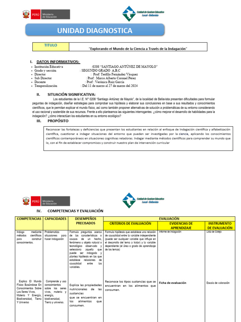 3.1. EVALUACION DIAGNOSTICA 1 GRADO 2024 Unidad de Aprendizaje N 0 | PDF | Aprendizaje | Evaluación