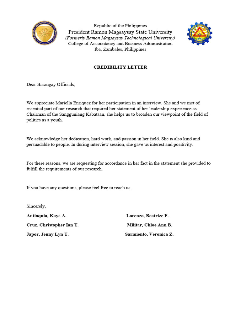 Credibility Letter | PDF