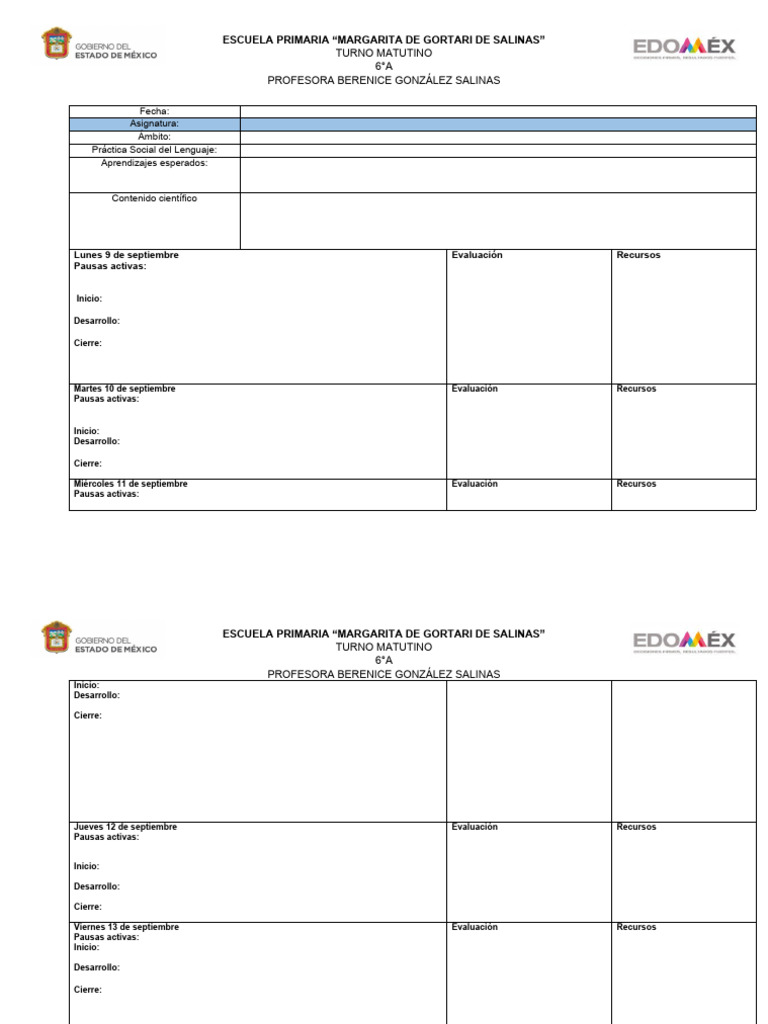 Formato de Planeacion 040720 | PDF | Educación primaria | Maestros