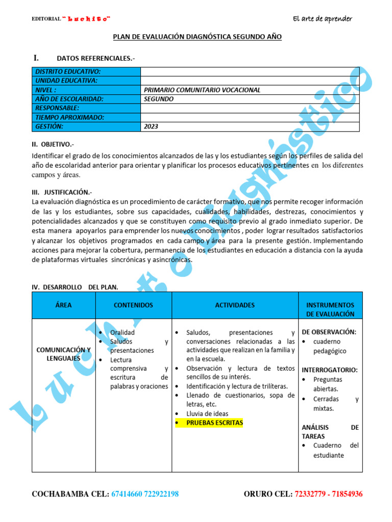 2º Plan Diagnostico Luchito 2023 | PDF | Evaluación | Aprendizaje