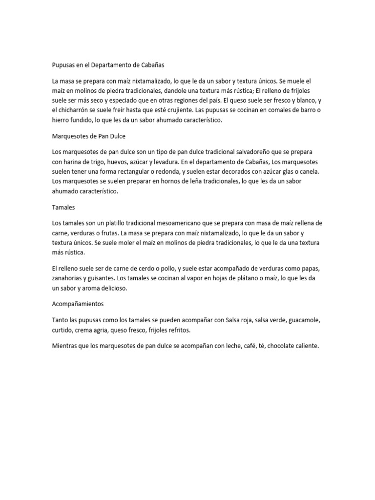 Pupusas En El Departamento De Cabañas Pdf