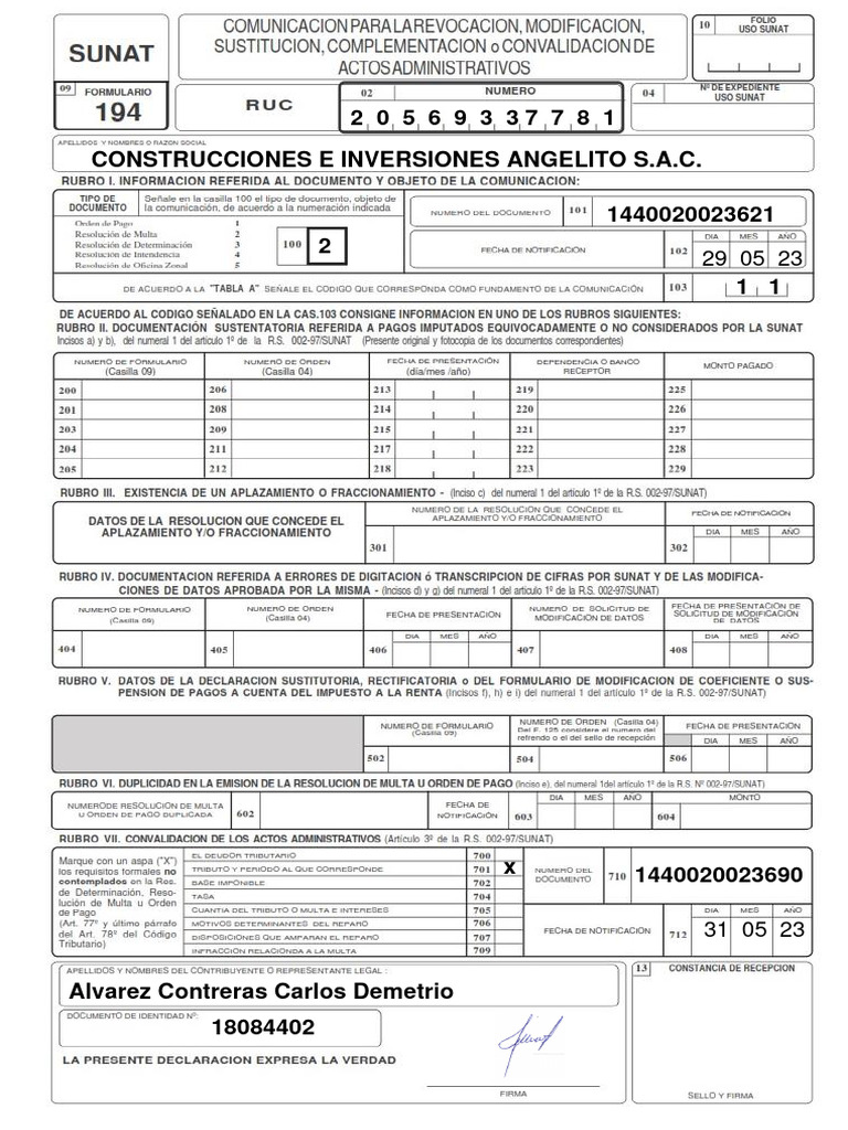 Formulario 194 - Sunat | PDF