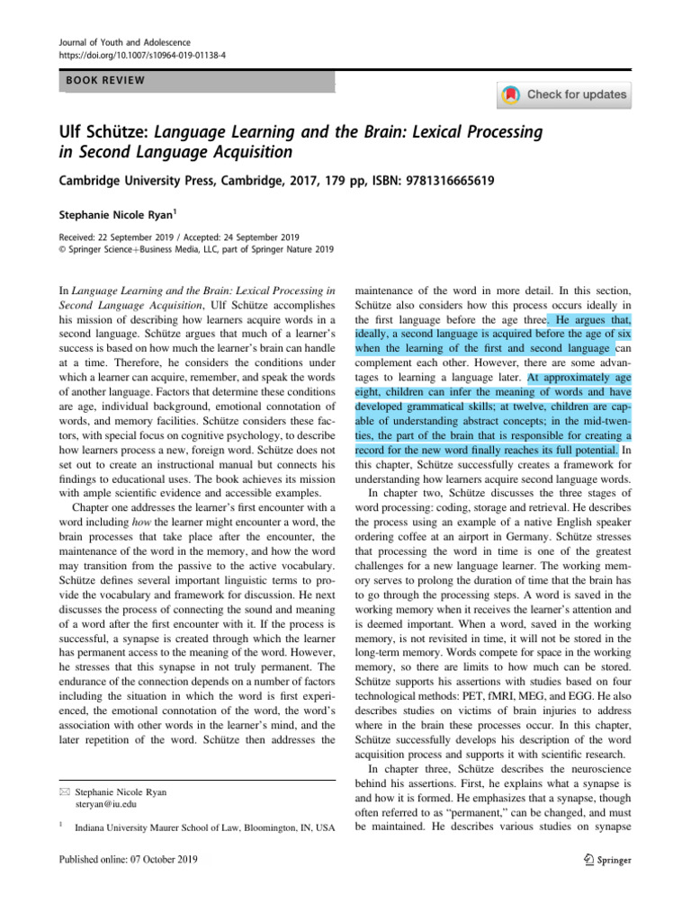 Ulf Schütze_Language Learning and the Brain_ Lexical Processing in Second Language Acquisition ...
