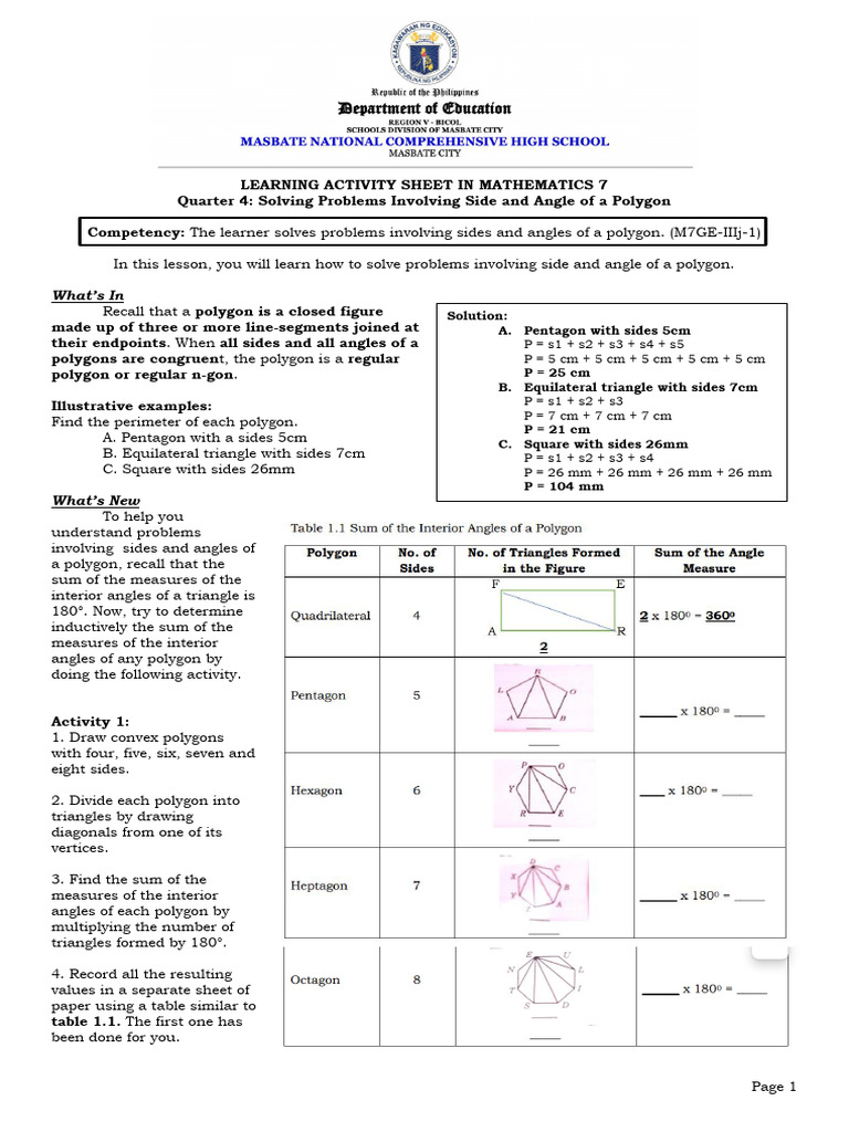 Q4 LAS Solving Problems Involving Side and Angle of A Polygon | PDF ...