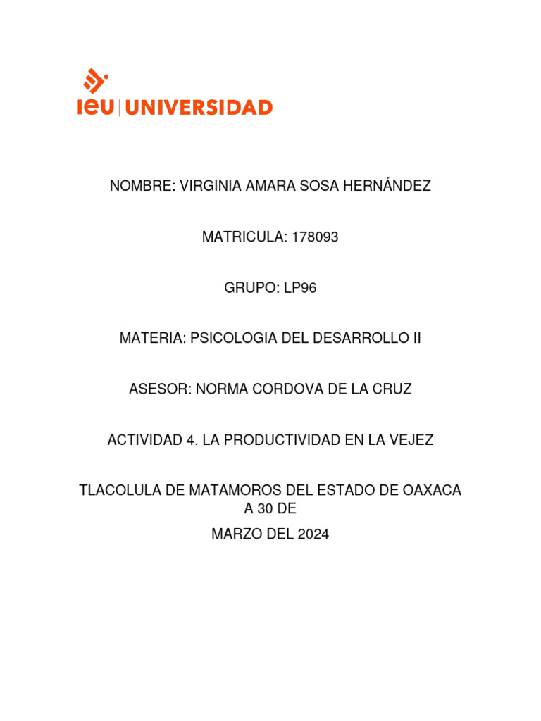 Ensayo psdII ACT 4 | PDF | Adultos | Vejez