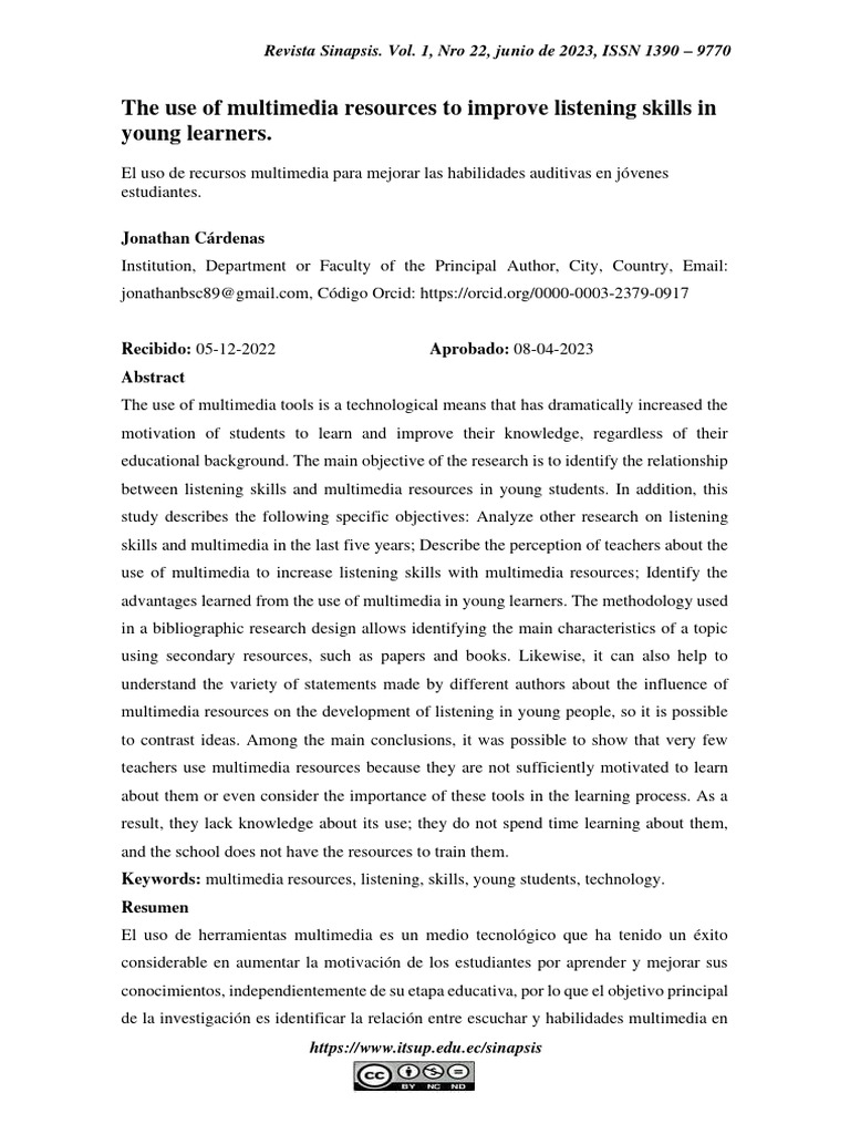 The Use of Multimedia Resources To Improve Listening Skills in Young ...