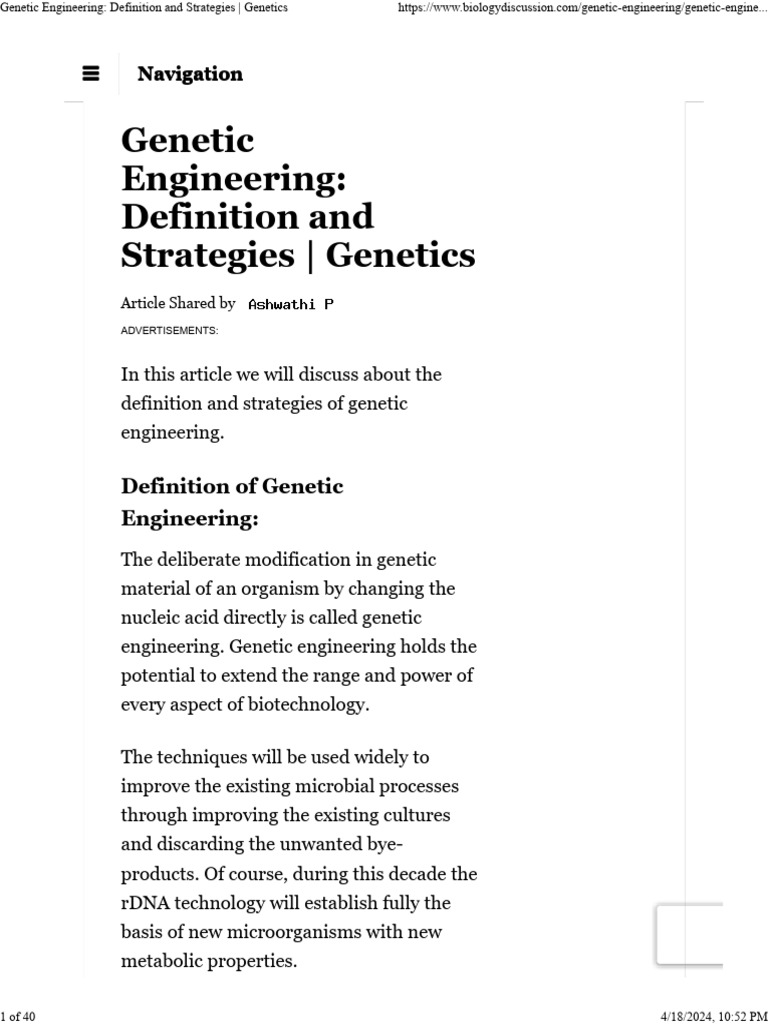Genetic Engineering Definition and Strategies Genetics | PDF | Plasmid ...