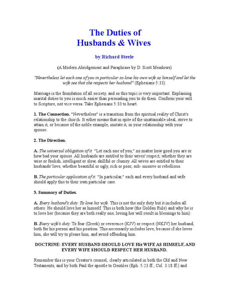 The Duties of Husbands and Wives | PDF | Marriage | Wife