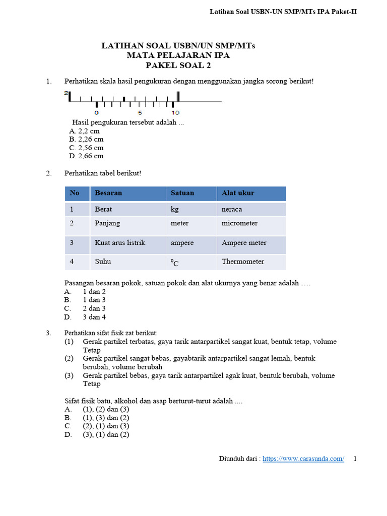 Latihan Soal P2 USBN-UN IPA SMP-MTs | PDF