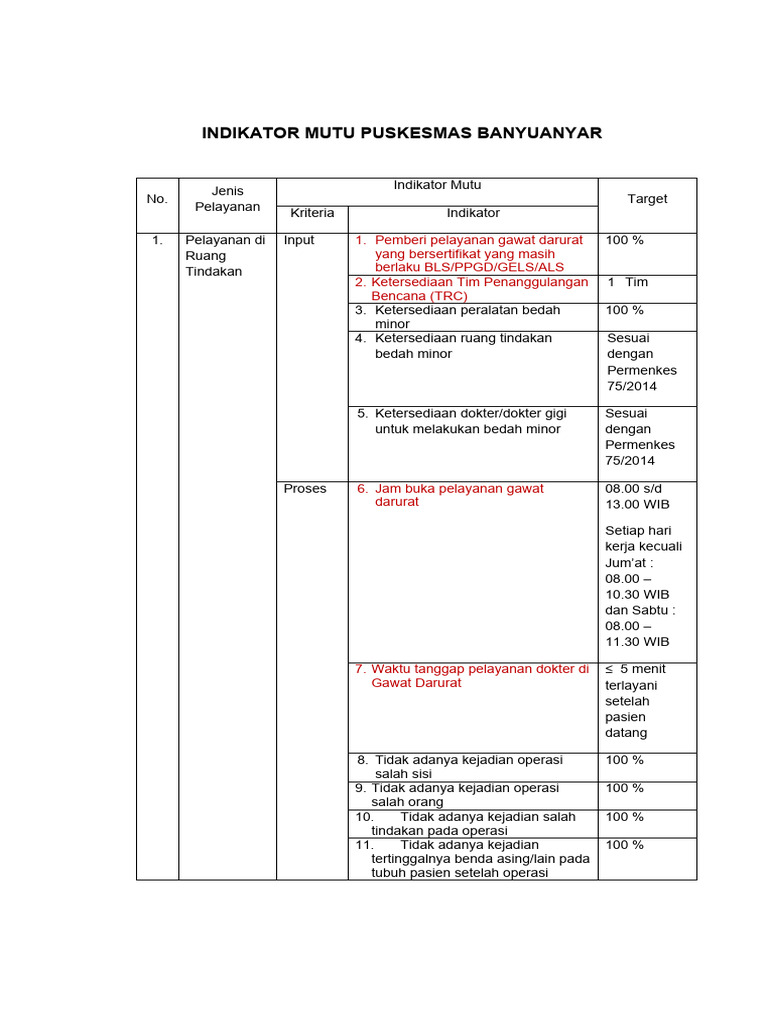Indikator Mutu Puskesmas Banyuanyar | PDF