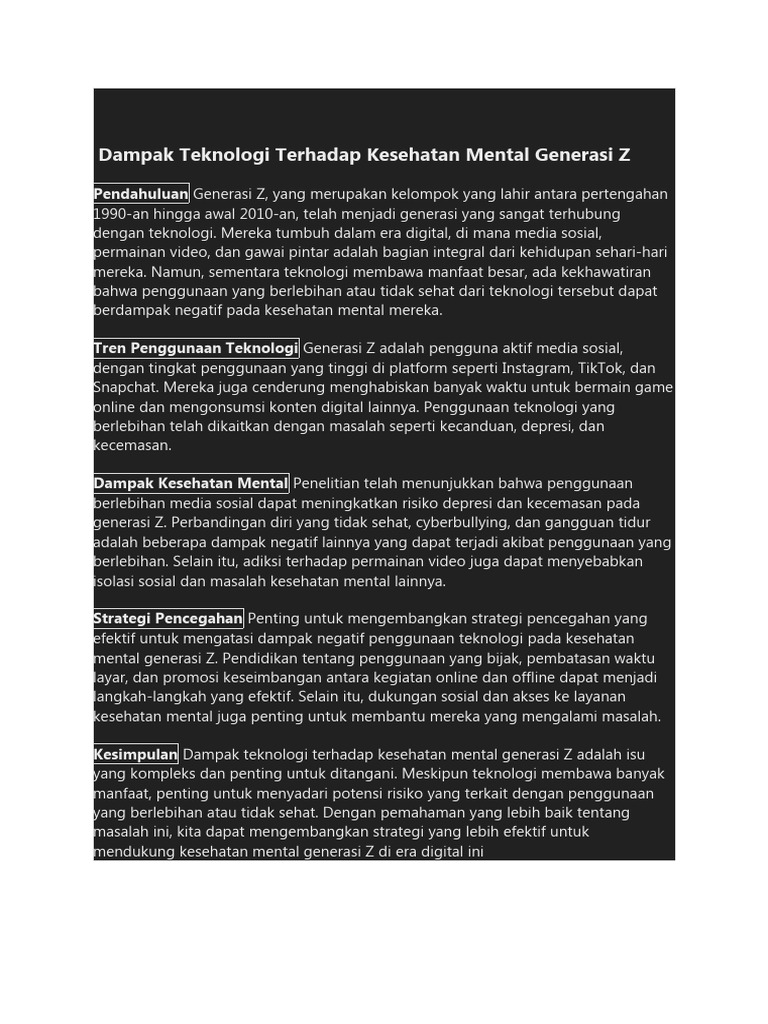 Dampak Teknologi Terhadap Kesehatan Mental Generasi Z | PDF