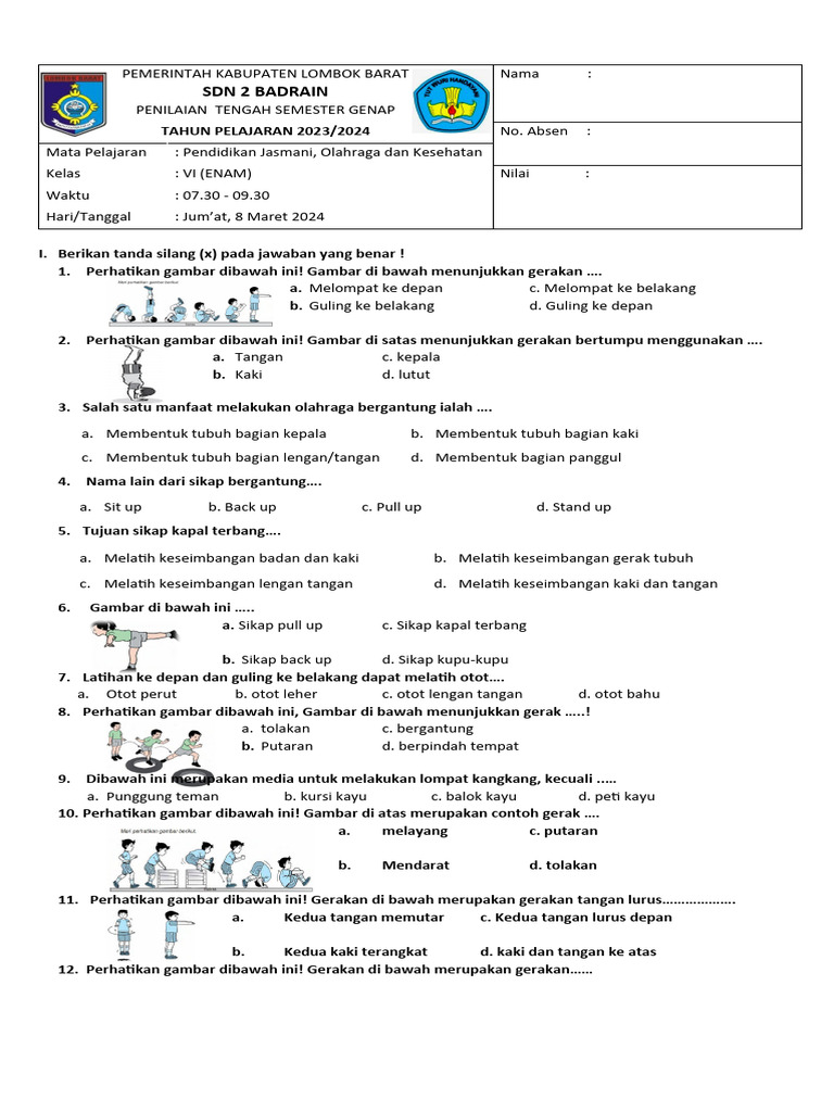 Soal PTS 2 PJOK Kelas 6 K13 Ok | PDF