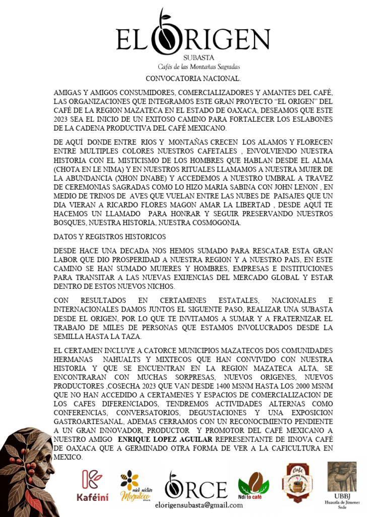 Convocatoria El Origen | PDF | café | Bebidas no alcohólicas