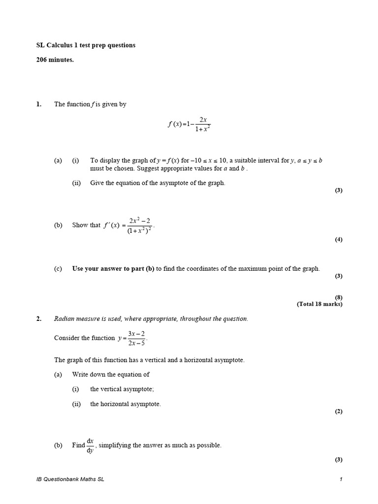 IB Maths SL Calculus Prep | PDF | Tangent | Asymptote