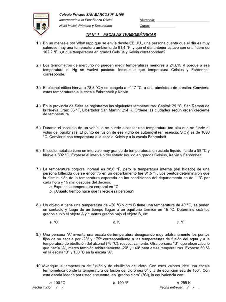 TP N° 1 - Escalas termométricas | PDF | Fahrenheit | Temperatura