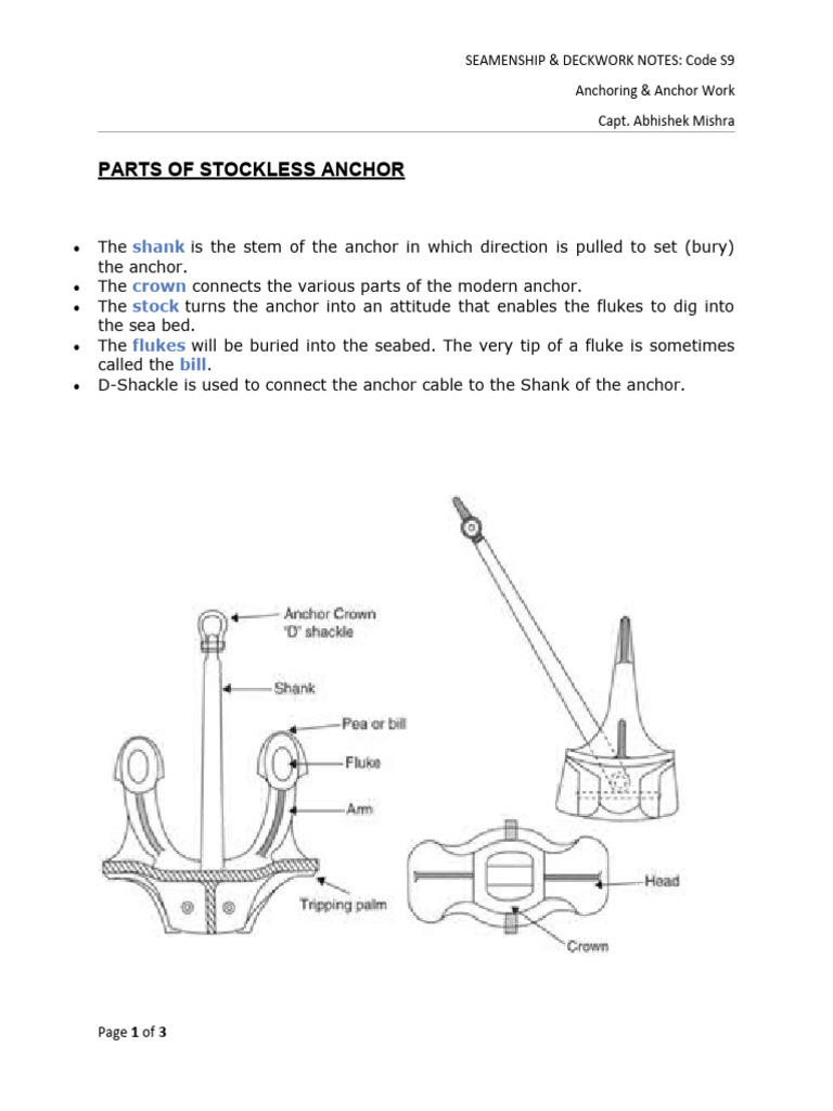 Parts of a Stockless Anchor Explained | PDF | Technology & Engineering