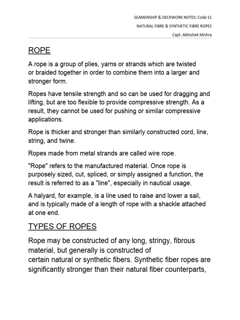 S1 - Natural Fibre & Synthetic Fibre Ropes | PDF | Rope | Materials