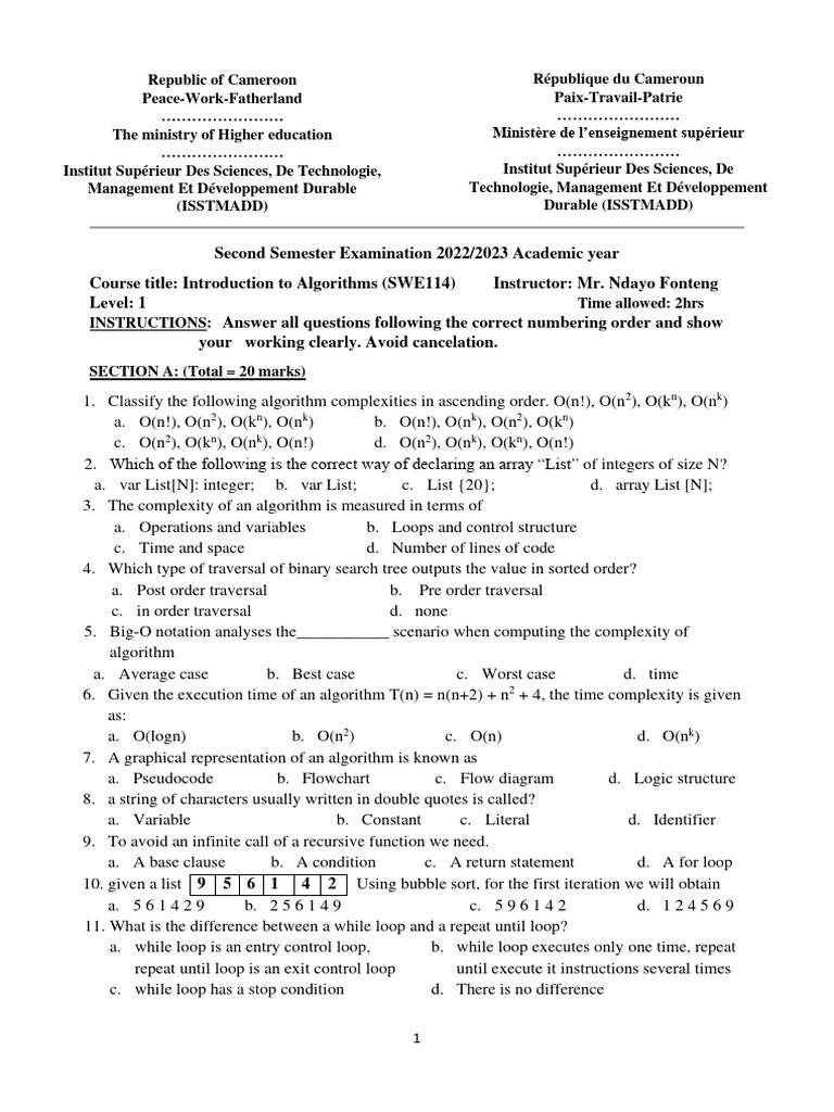 Intro to Algorithms Exam | PDF | Control Flow | Algorithms