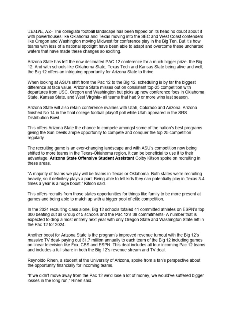 Overarching Story - JMC 306 | PDF | Big 12 Conference | Arizona State ...