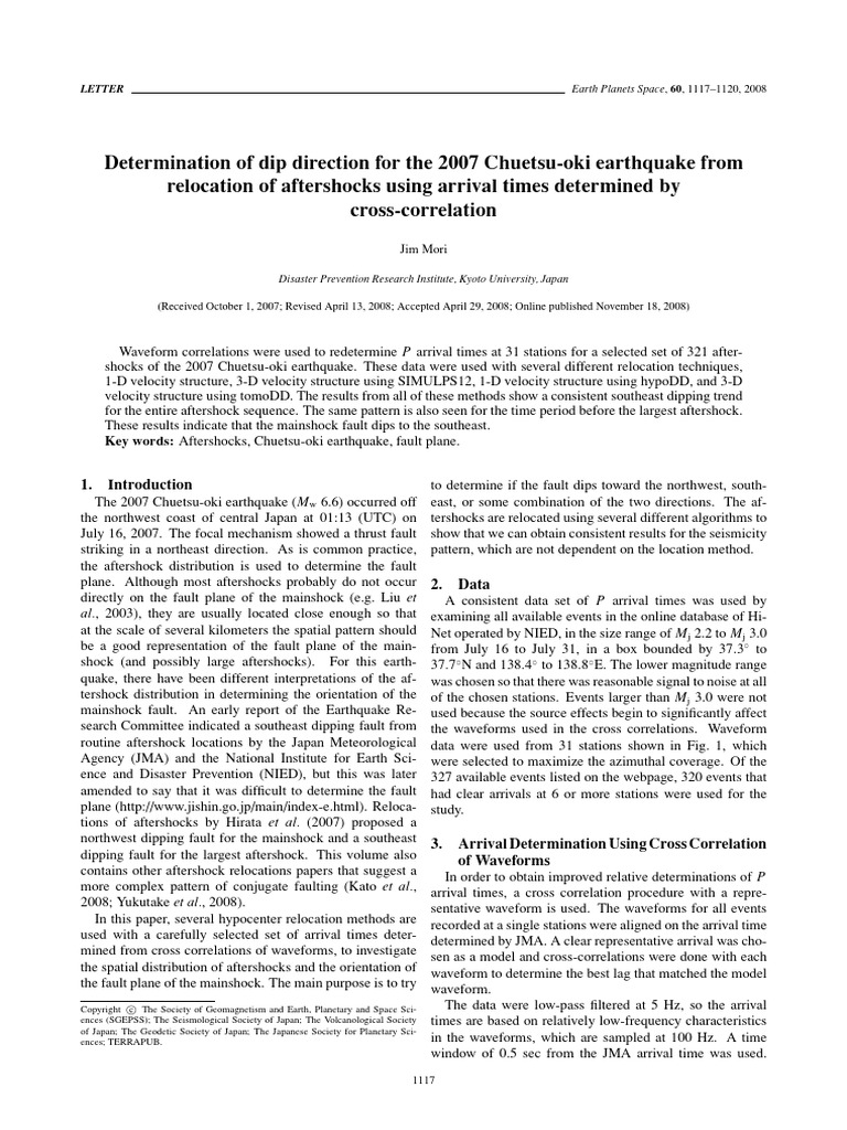 EPS - 2008 - Jim Mori-Waveform Cross Correlation | PDF | Earthquakes ...