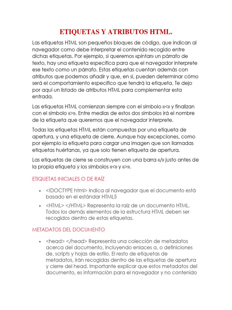 Etiquetas y Atributos HTML | PDF | HTML | Informática
