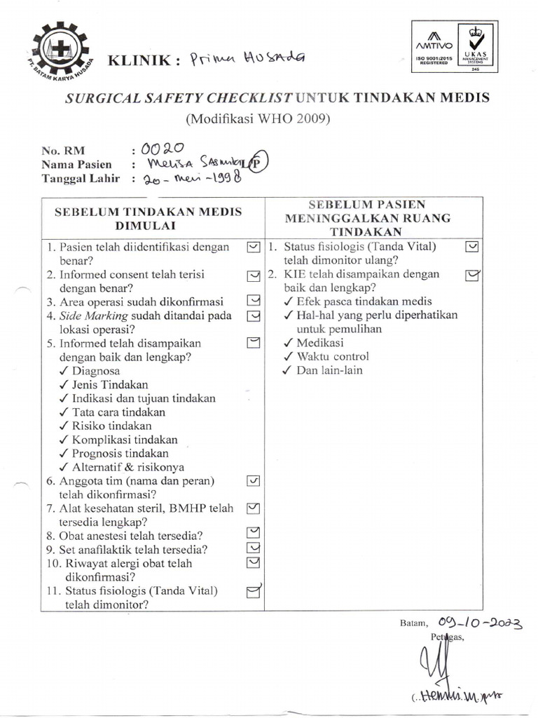 Surgical Safety Checlist | PDF