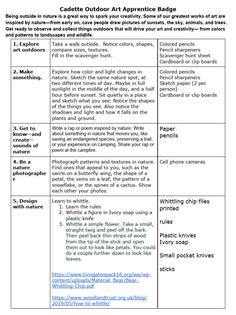 Cadette Outdoor Art Apprentice Badge | PDF | Knife