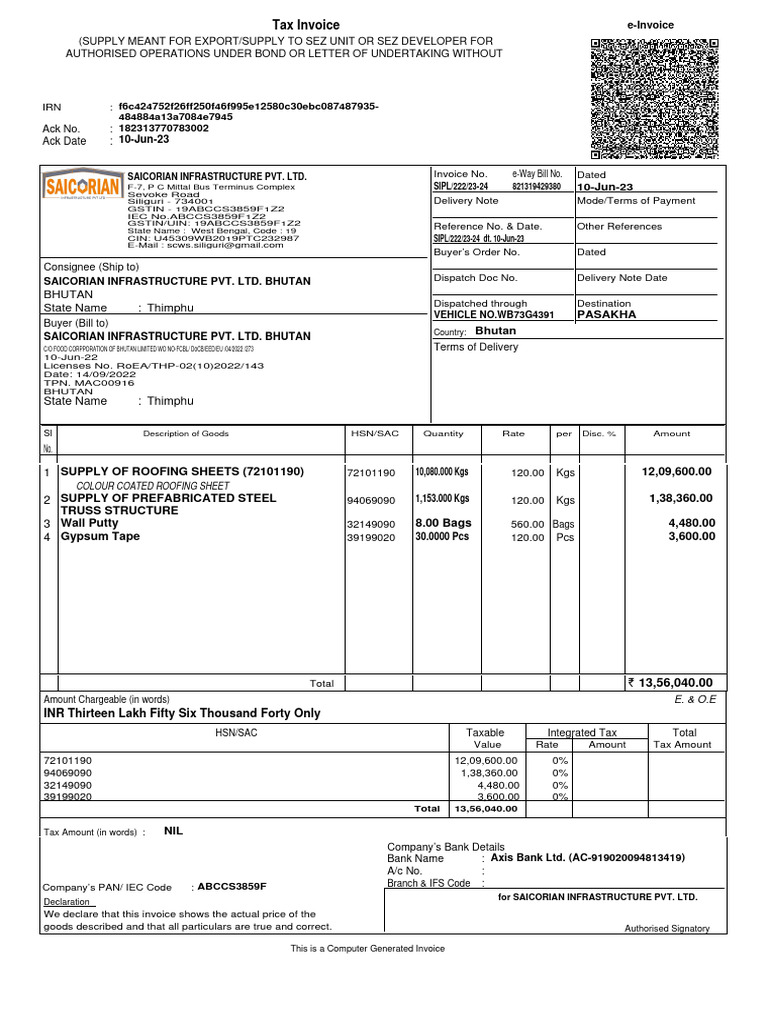 Invoice 222 Cold Storage Pasakha | PDF | Taxes | Government Finances