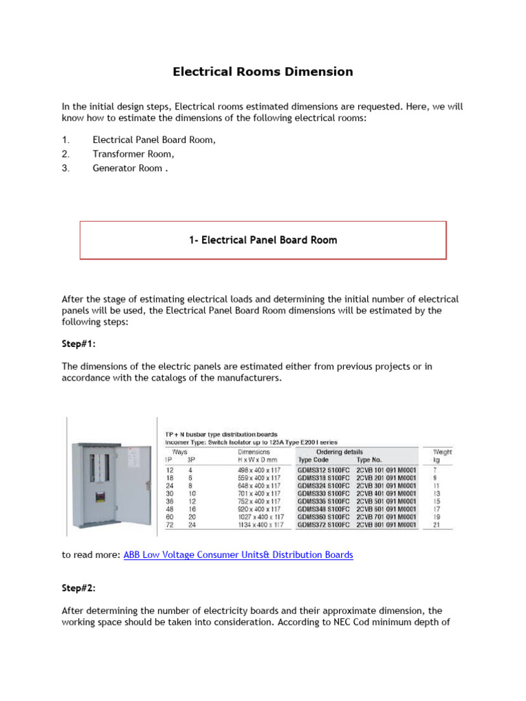 Electrical Room Dimension Guidelines | PDF | Transformer | Electric ...